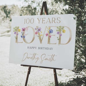 100 Years Loved Poster, 100 Years Old Birthday Sign, 100th Birthday ...