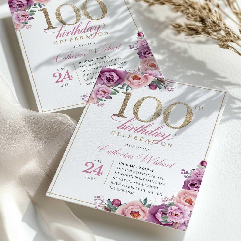 100th Birthday Invitation With Photo, 100 Years Loved Birthday ...