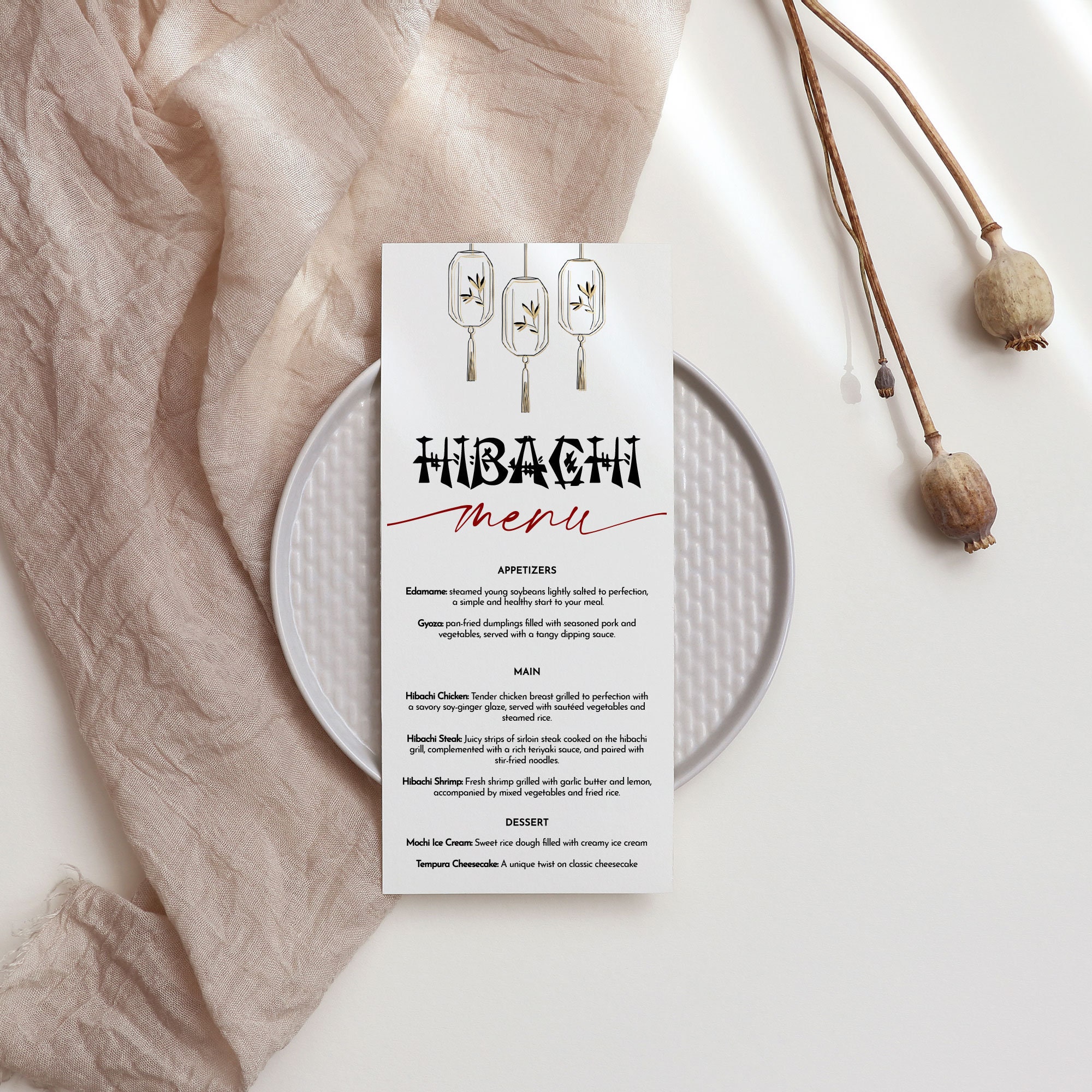 Hibachi Menu Template, Japenese Theme Dinner Menu (canva Editable ...