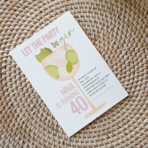 40th Invitation Women, 40th Gin, Birthday 40th Invite, 40th Cocktail ...