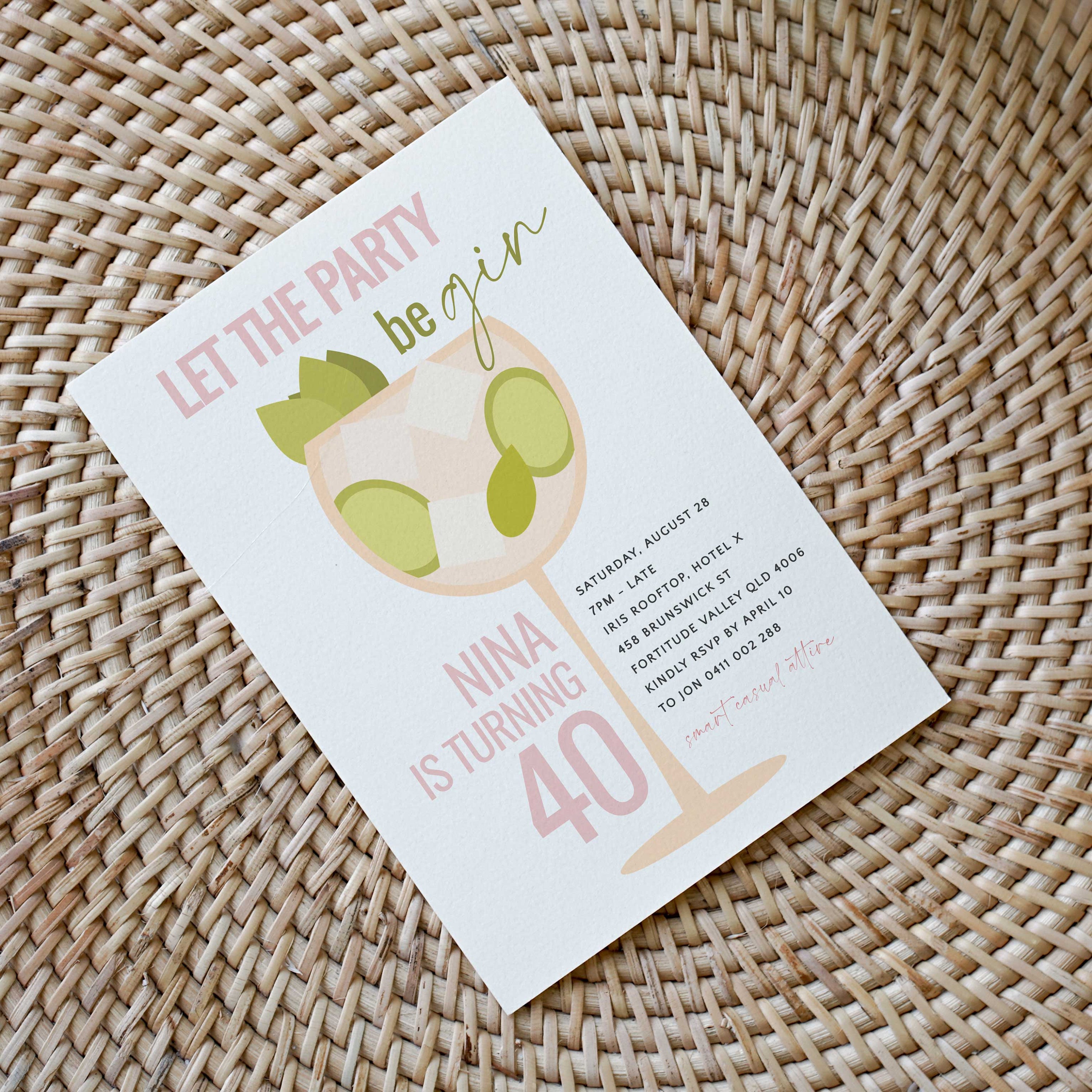 40th Invitation Women, 40th Gin, Birthday 40th Invite, 40th Cocktail ...