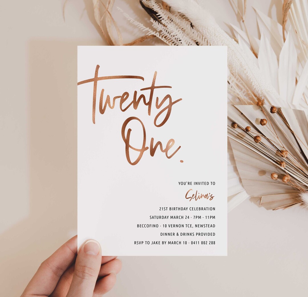 Rose Gold 21st Invitation, Handwritten 21st Invitation Rose Gold, 21st ...