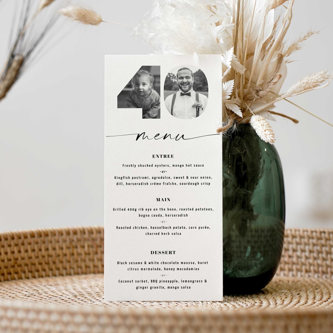 40th Birthday Menu, 40th Menu DL, 40th Birthday Editable Menu Template ...