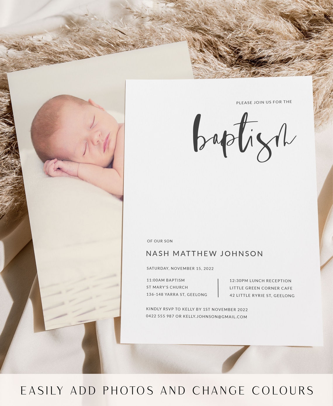 Modern Minimalist Baptism Invitation Template Simple Baptism - Etsy