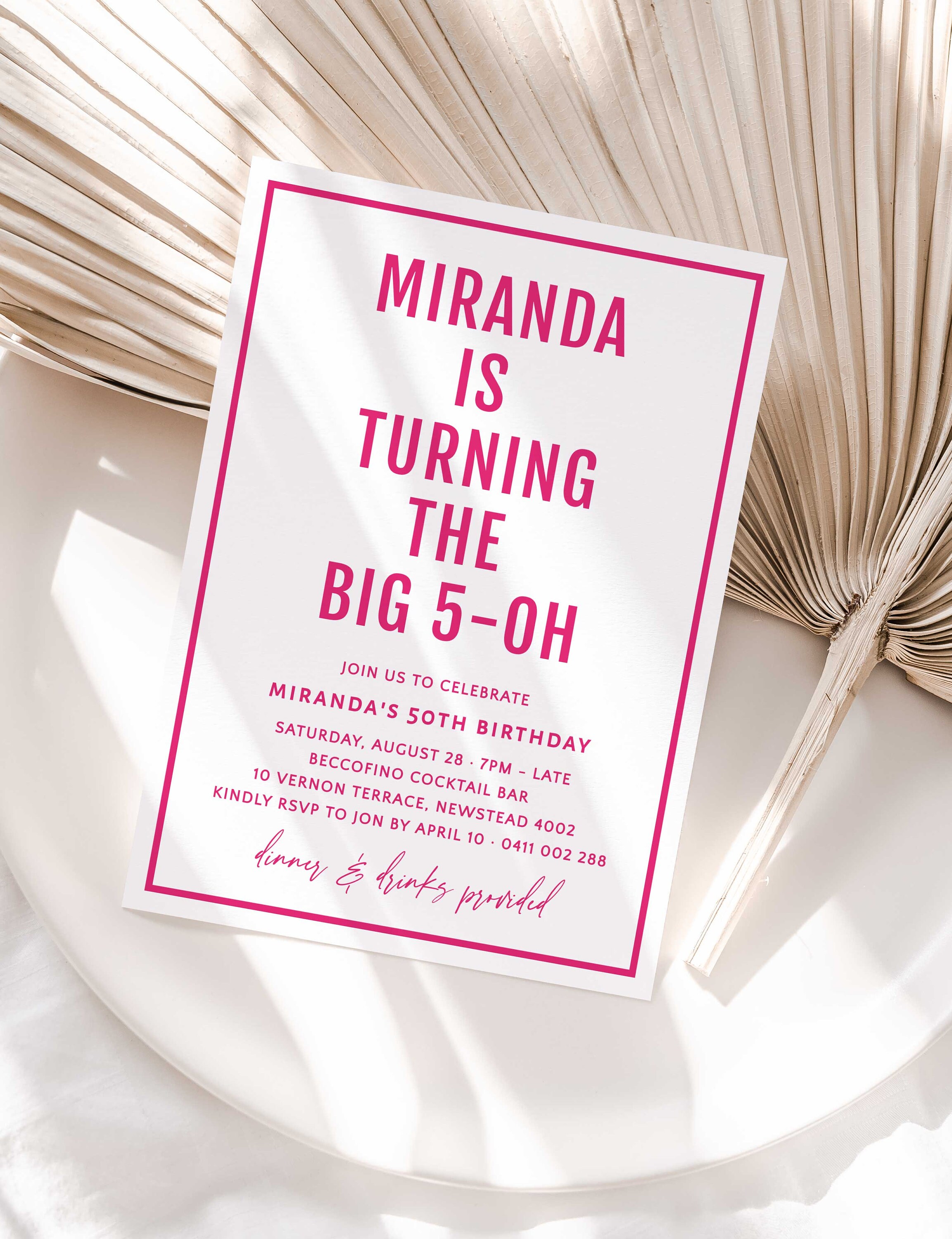 Pink 50th Invitation Big 5-OH 50th Invitations Big 5-0 - Etsy