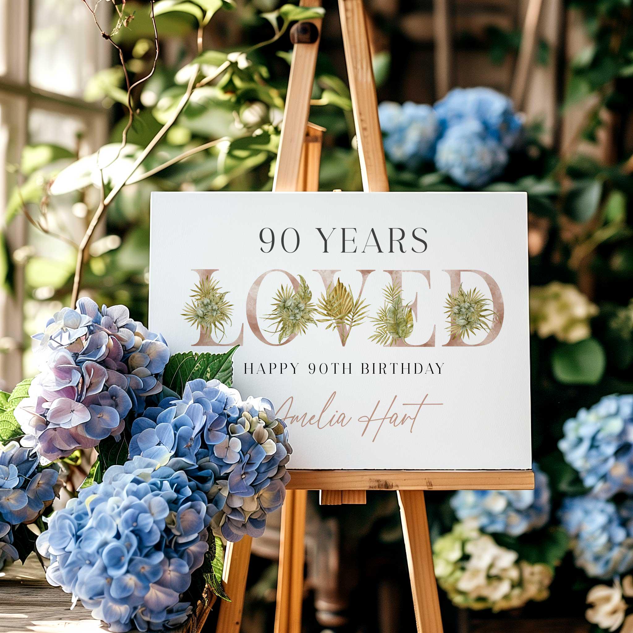 90th Birthday Party Welcome Sign, 90 Years Loved, Rose Gold Birthday ...