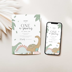 One-a-saurus Invites, Dino First Birthday, Dinosaur Birthday Invitation ...