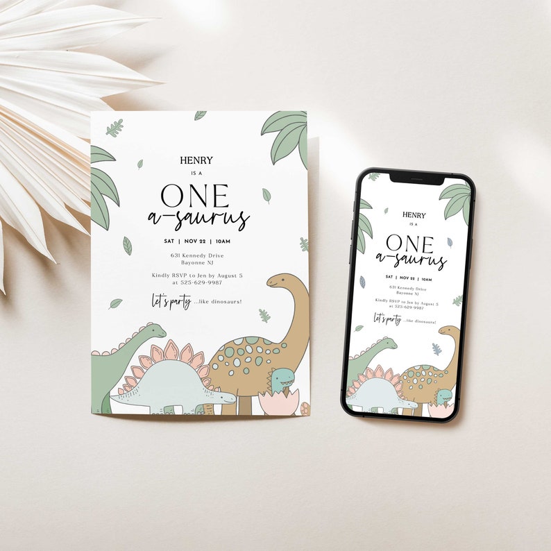 One-a-saurus Invites, Dino First Birthday, Dinosaur Birthday Invitation ...