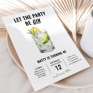40th Invitation, 40th Gin, Birthday 40th Invite, Cocktail Party ...