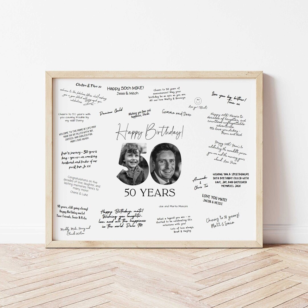 50th Birthday Signature Board Printable, Minimal 50th Birthday Photo ...
