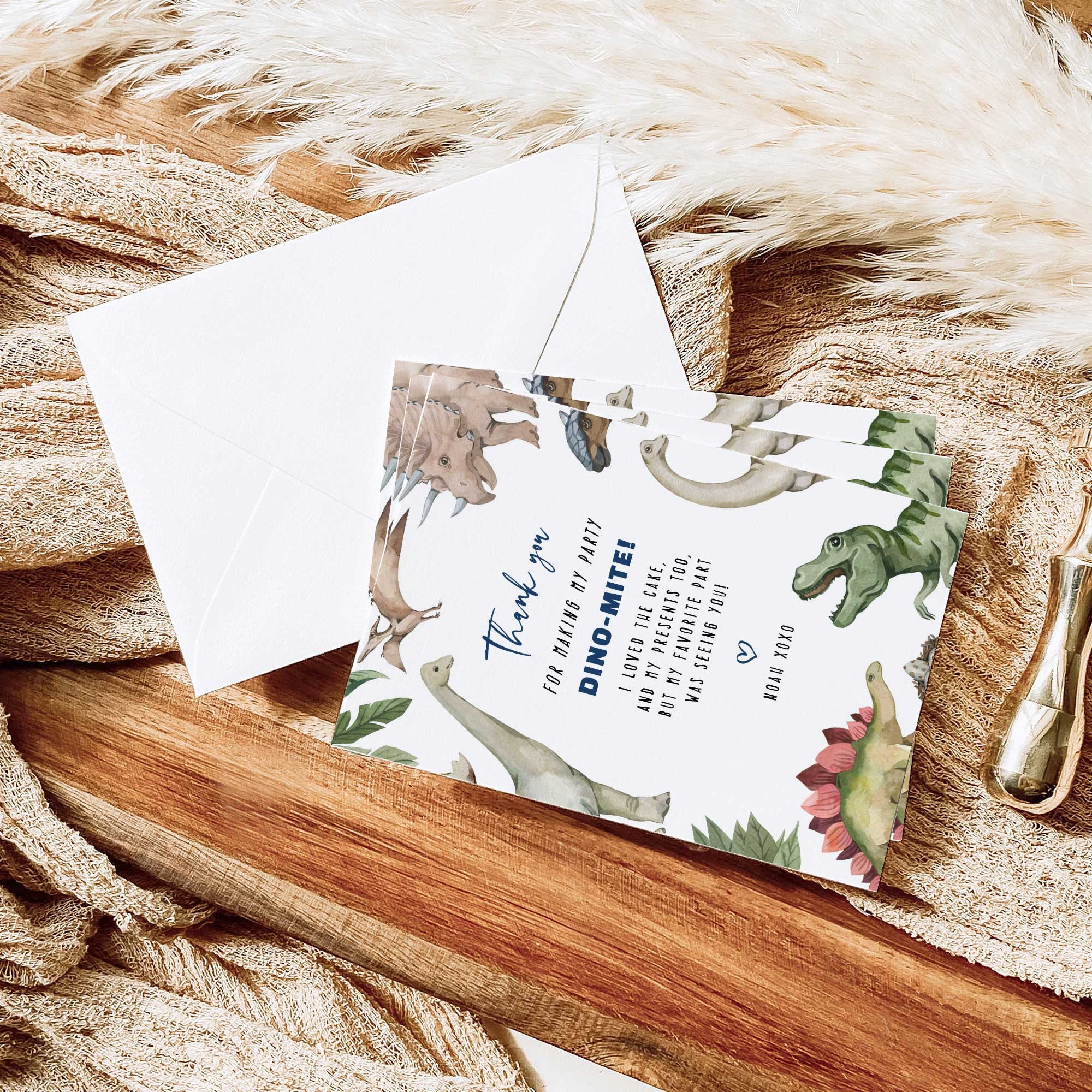 Dinosaur Birthday Thank You Card, Cute Dino Thank You Note, Jurassic ...