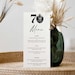 70th Birthday Menu Template, 70th Birthday Dinner Menu, 70th Menu Card ...