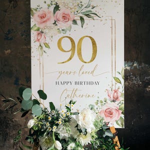 90 Years Loved Sign, 90th Birthday Welcome Sign, 90 Years Blessed, 90th ...