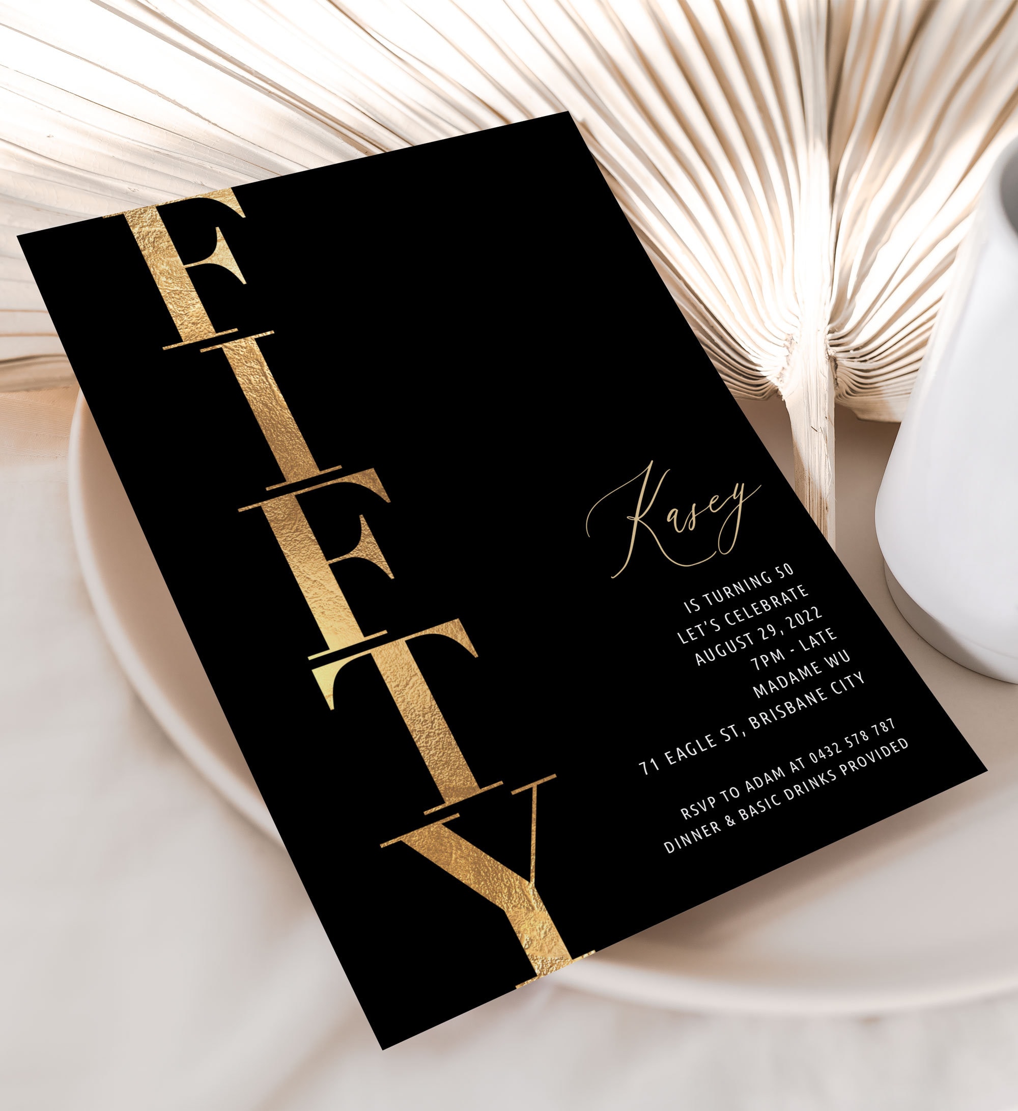 Black and Gold 50th Birthday Invitation Gold 50th Invitation - Etsy