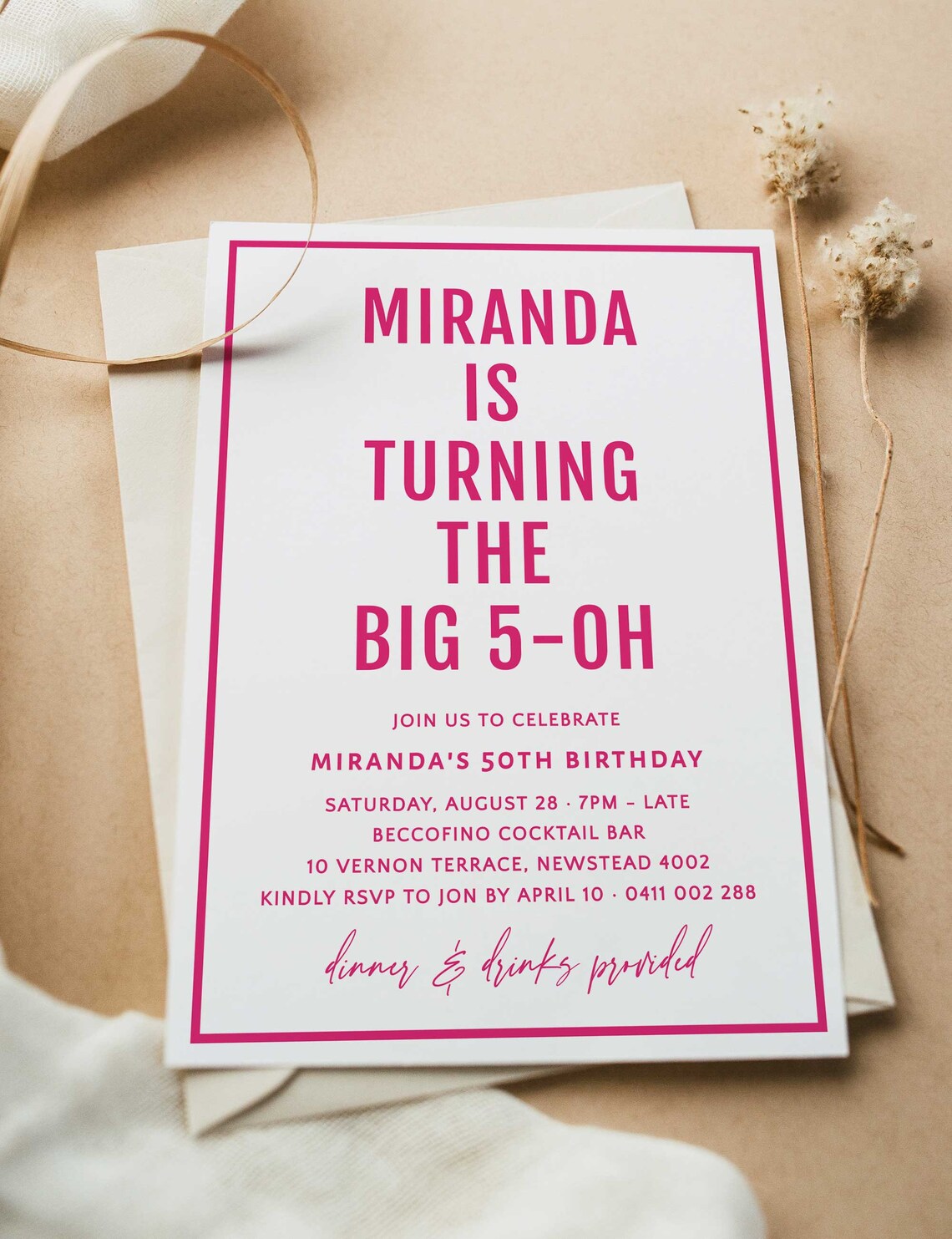 Pink 50th Invitation Big 5-OH 50th Invitations Big 5-0 - Etsy