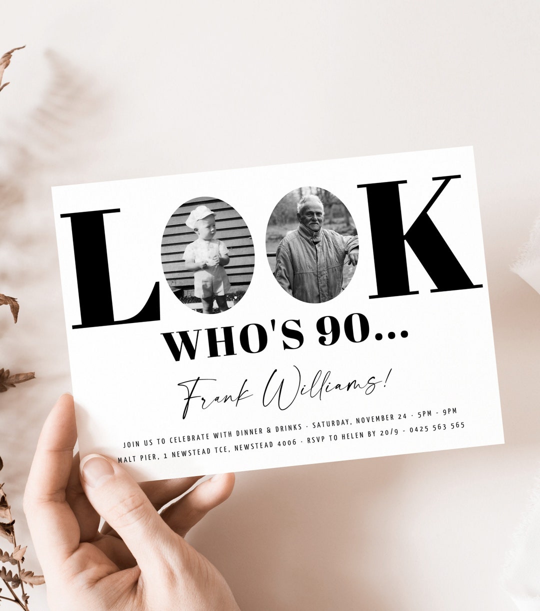 Look Who's 90 Funny Birthday Invitation, 90th Invitation With Photo ...