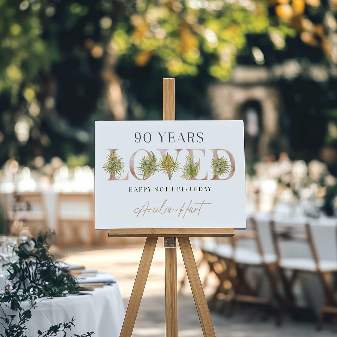 90th Birthday Party Welcome Sign Printable - 90 Years Loved - Pink ...