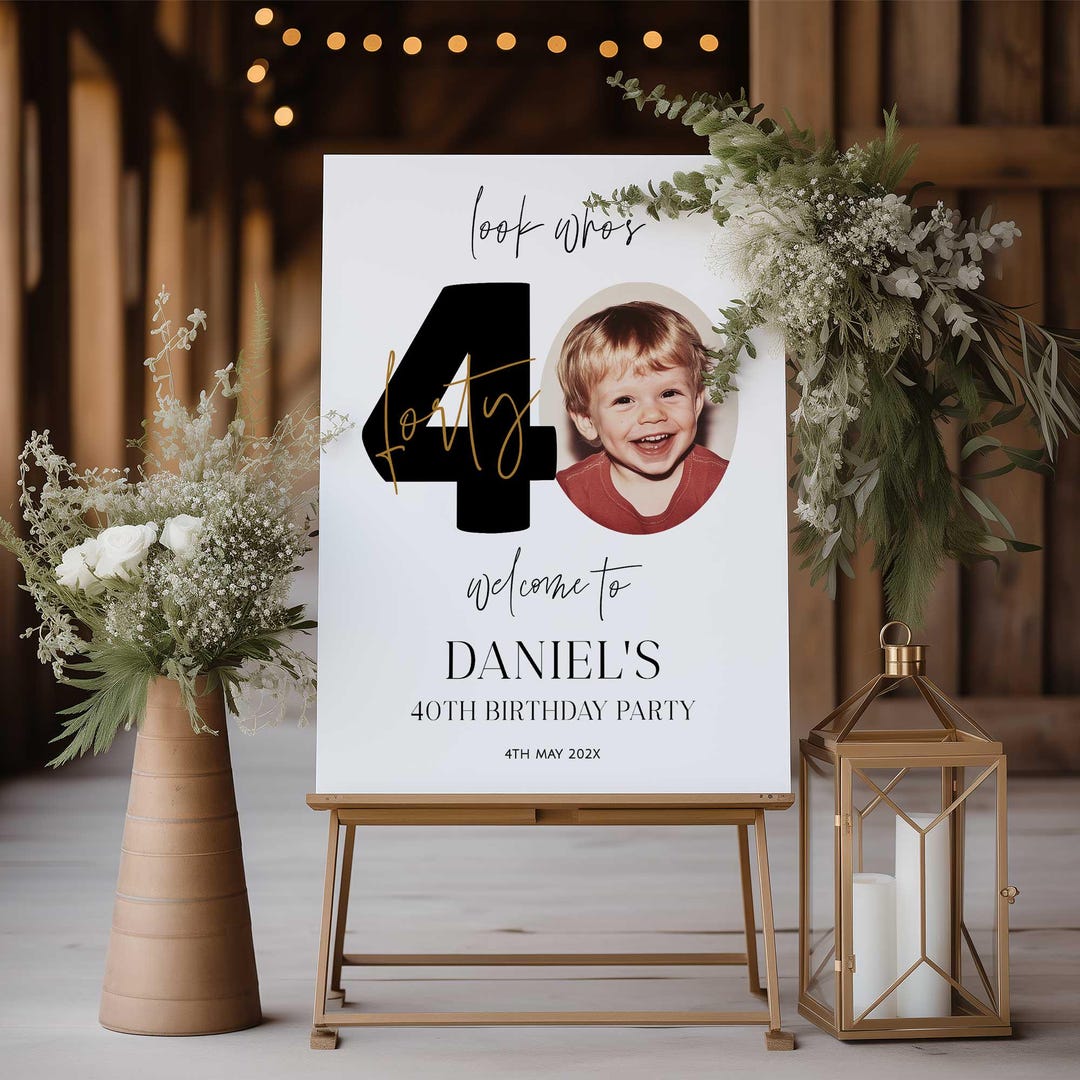 Look Who's 40 Welcome Sign, 40th Birthday Sign, Photo Welcome Board for ...