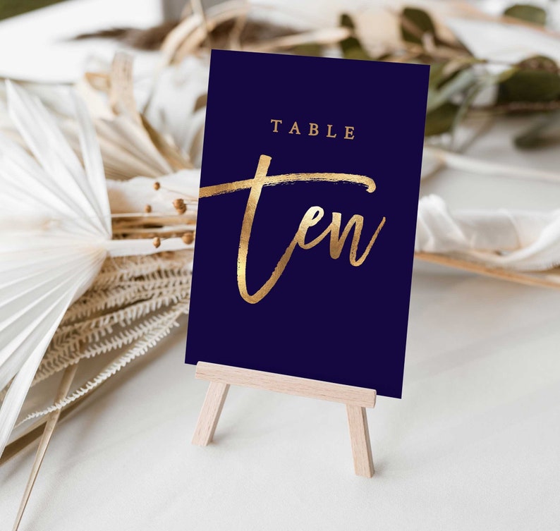 Navy and Gold Table Numbers Printable Template Wedding Table - Etsy