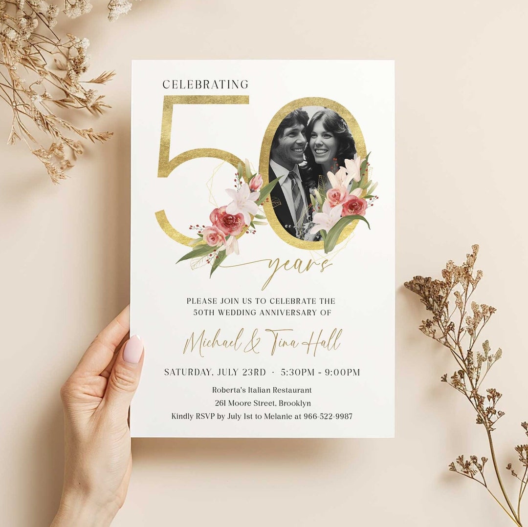 50th Wedding Anniversary Invitations Digital, 50th Anniversary ...