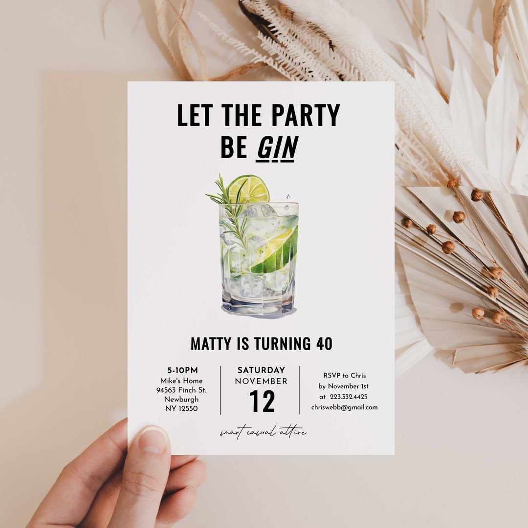 40th Invitation, 40th Gin, Birthday 40th Invite, Cocktail Party ...