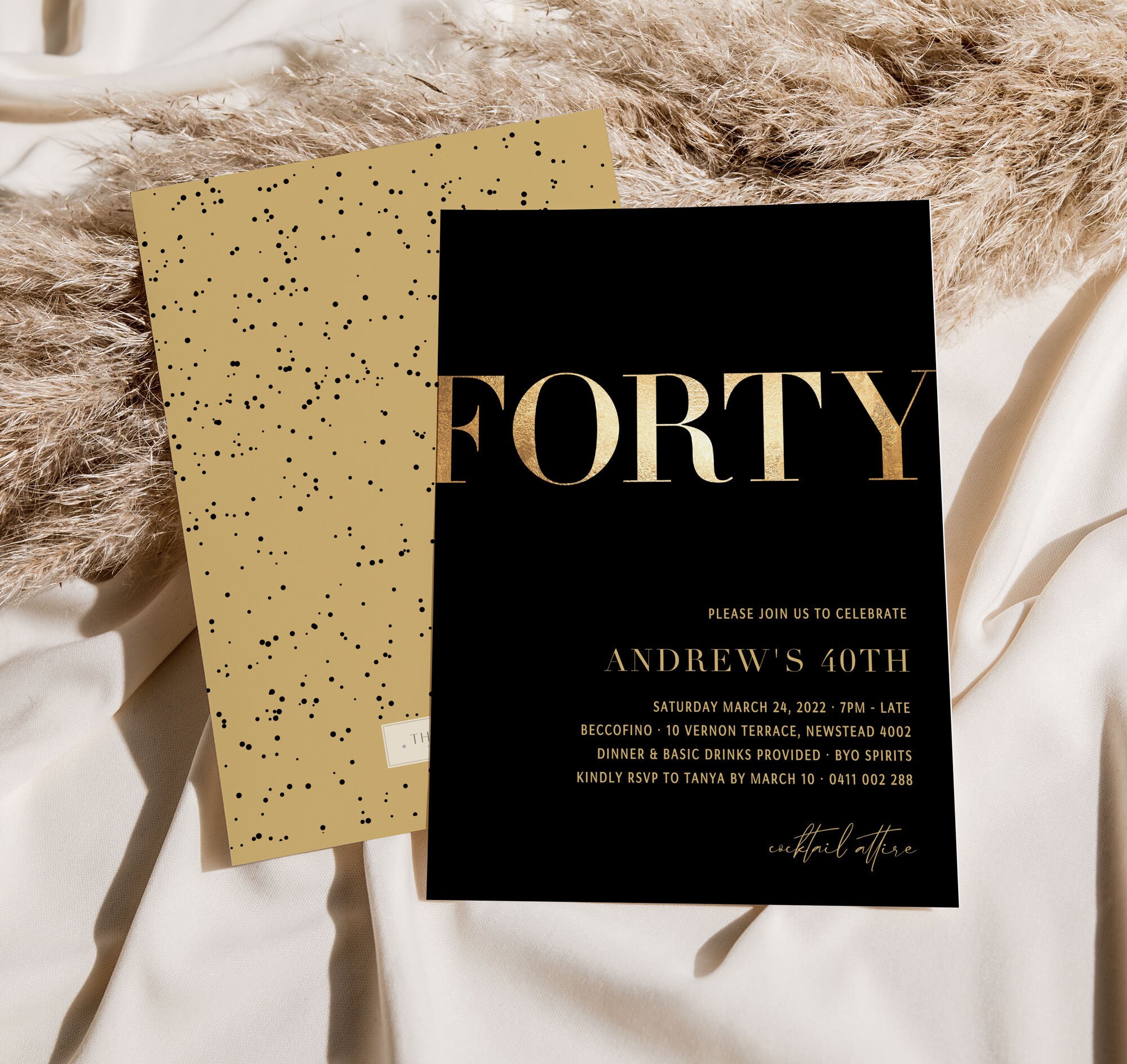 Male 40th Birthday Invite INSTANT DOWNLOAD Simple 40th Black | Etsy