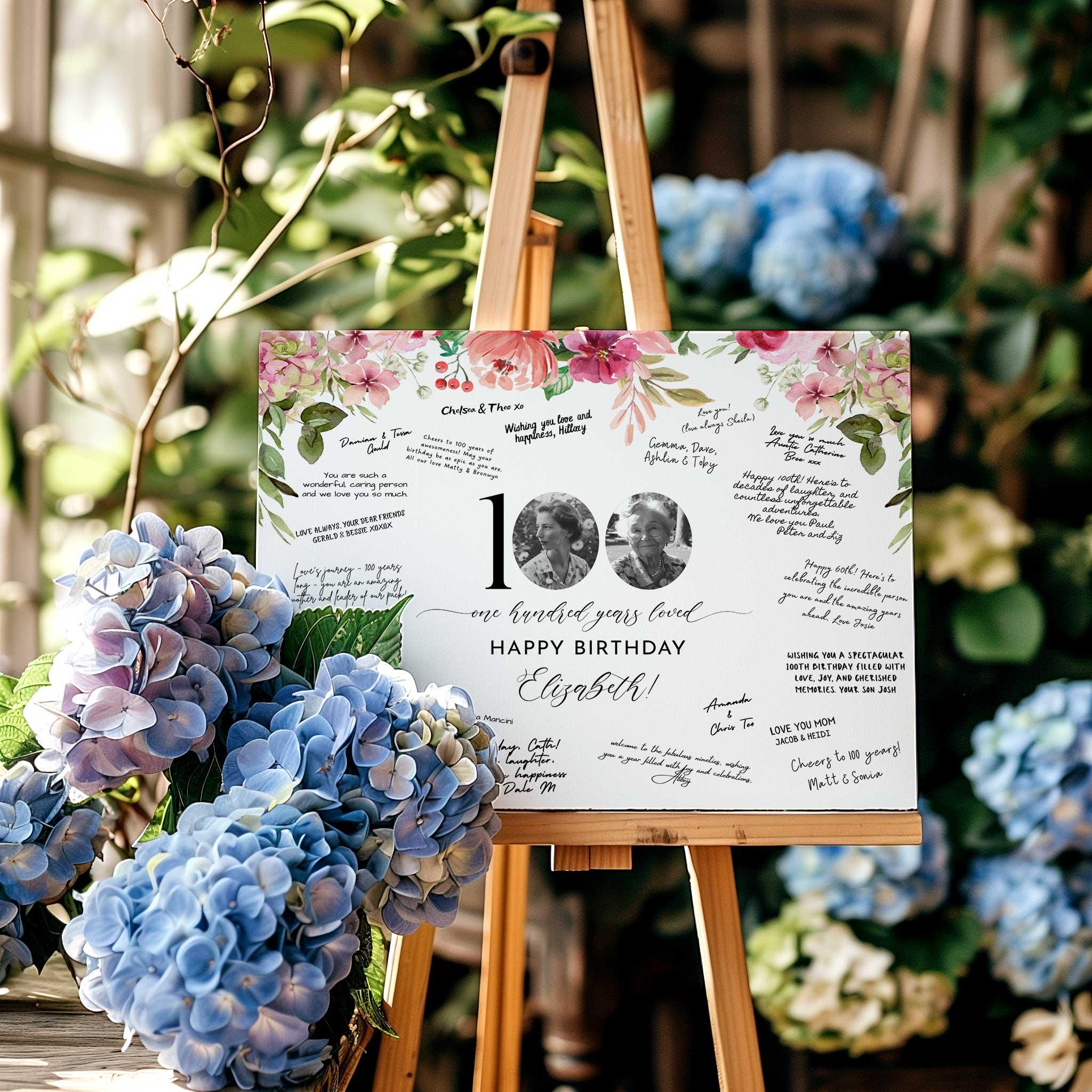 100th Birthday Signature Board Printable, 100th Birthday Photo Sign ...