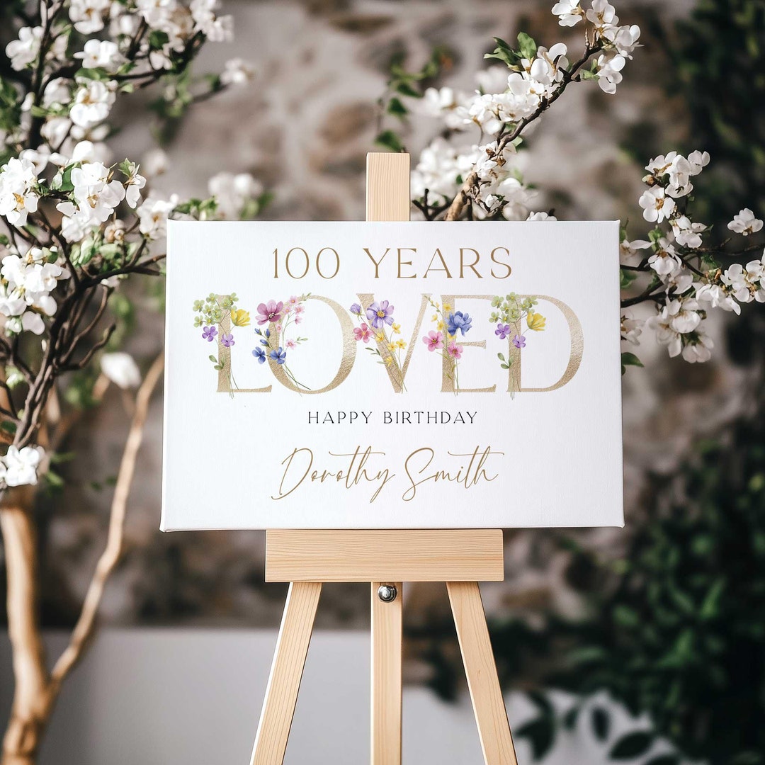 100 Years Loved Poster, 100 Years Old Birthday Sign, 100th Birthday ...