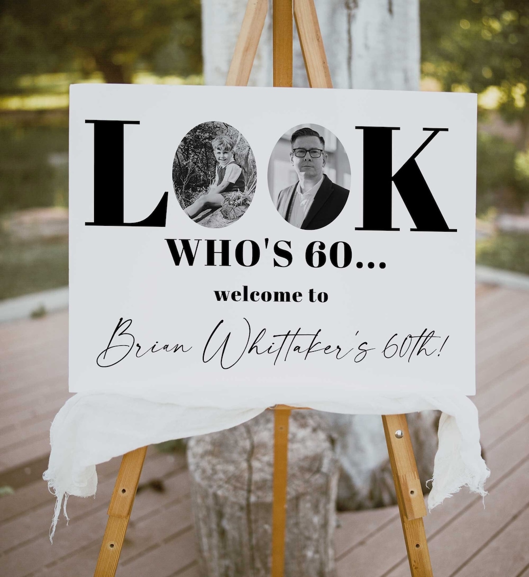 60th Birthday Welcome Sign: Photo Collage, Black & White (digital ...