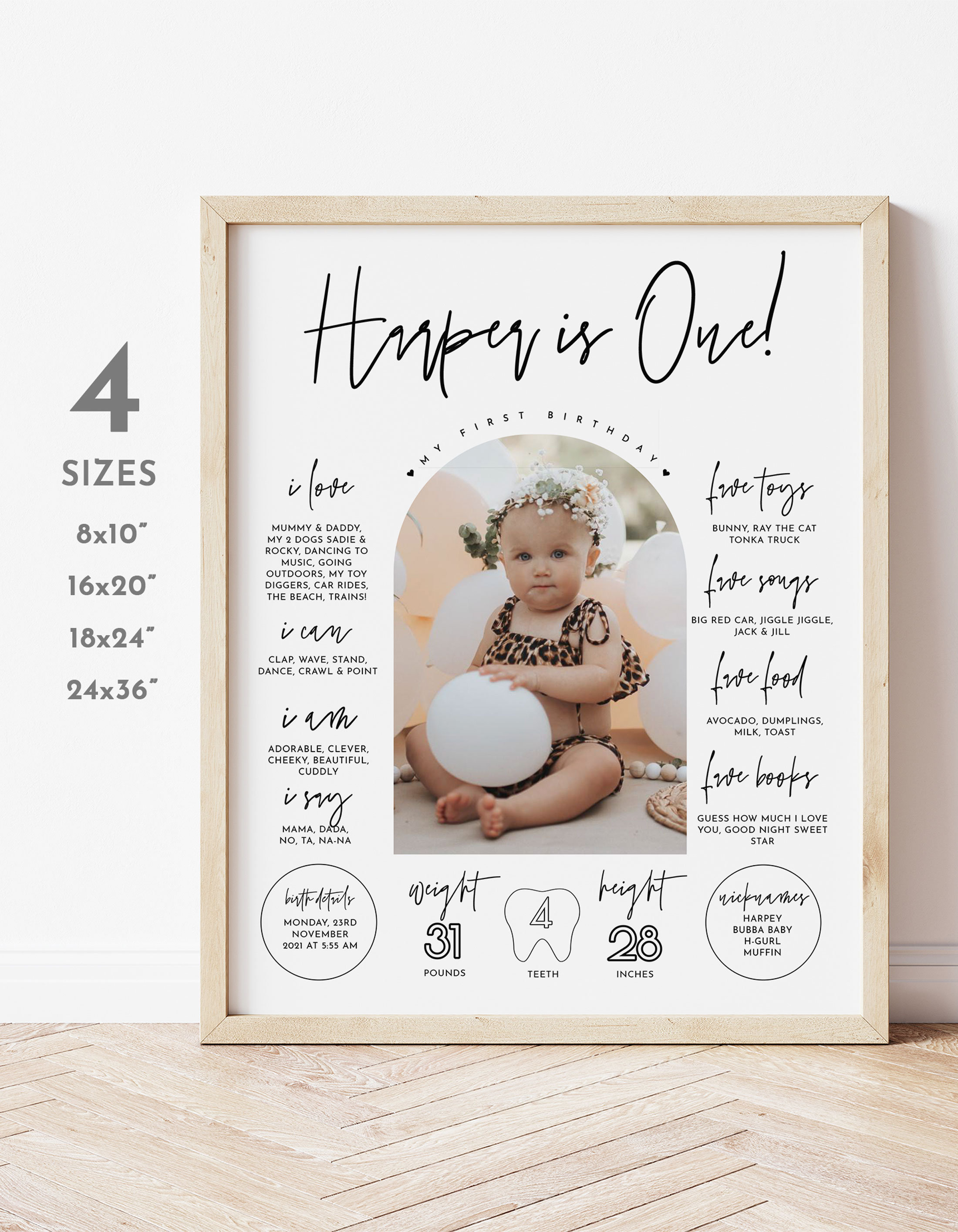 Baby's First Year Milestone Board Template, Fully Editable, Minimal 1st ...