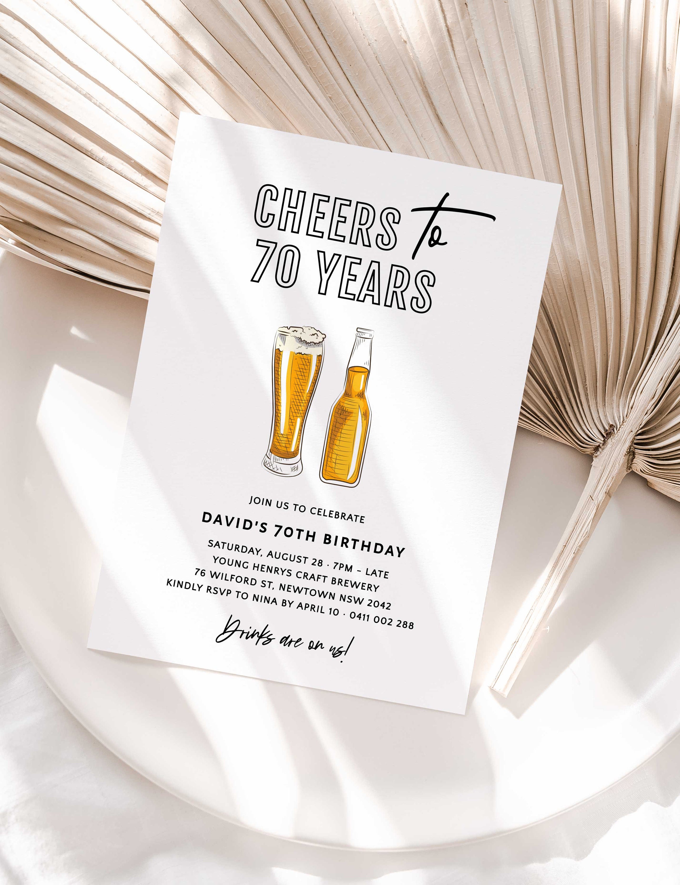 70th Beer Invitation Instant Download Cheers to 70 Years | Etsy