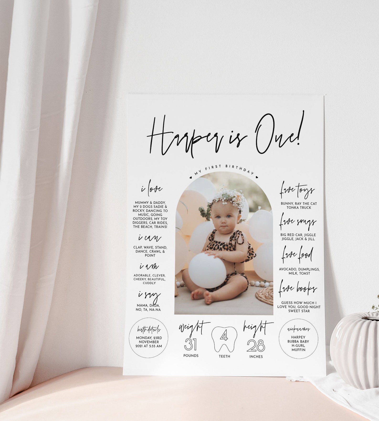 Baby's First Year Milestone Board Template, Fully Editable, Minimal 1st ...