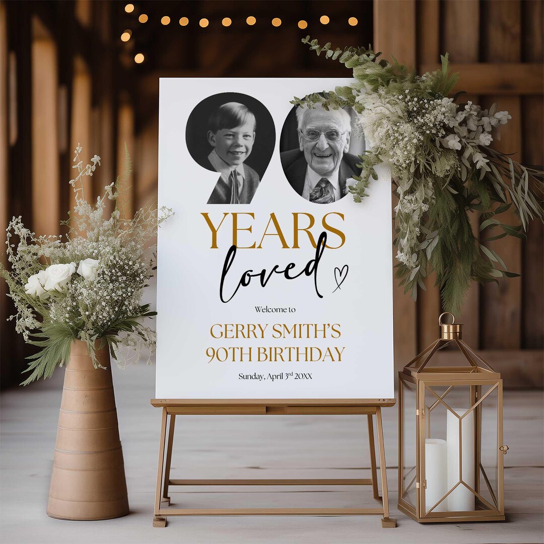 90th Birthday Welcome Sign for Men, 90th Welcome Sign With Photo, Look ...