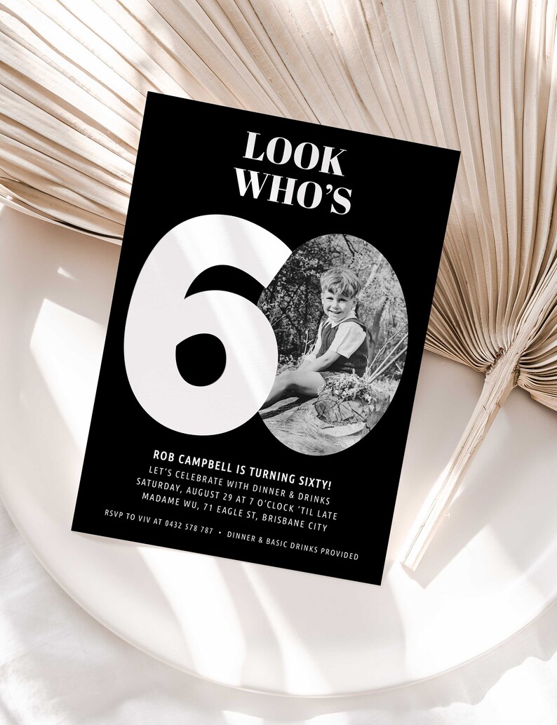 Look Who's 60 60th Invitation With Photo 60th Birthday - Etsy