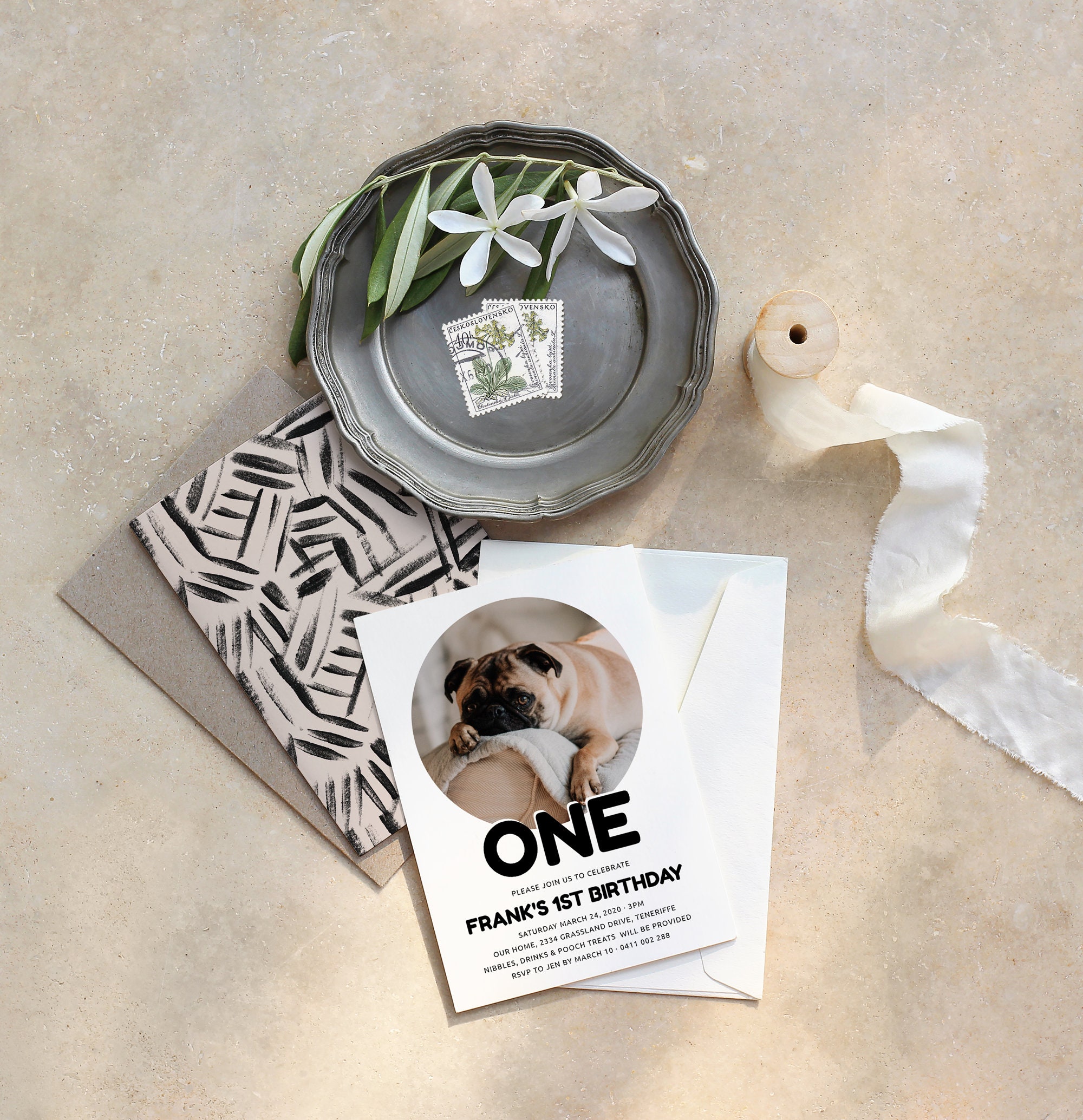 Dog 1st Birthday Invitation Photo Puppy Party Minimal Dog - Etsy