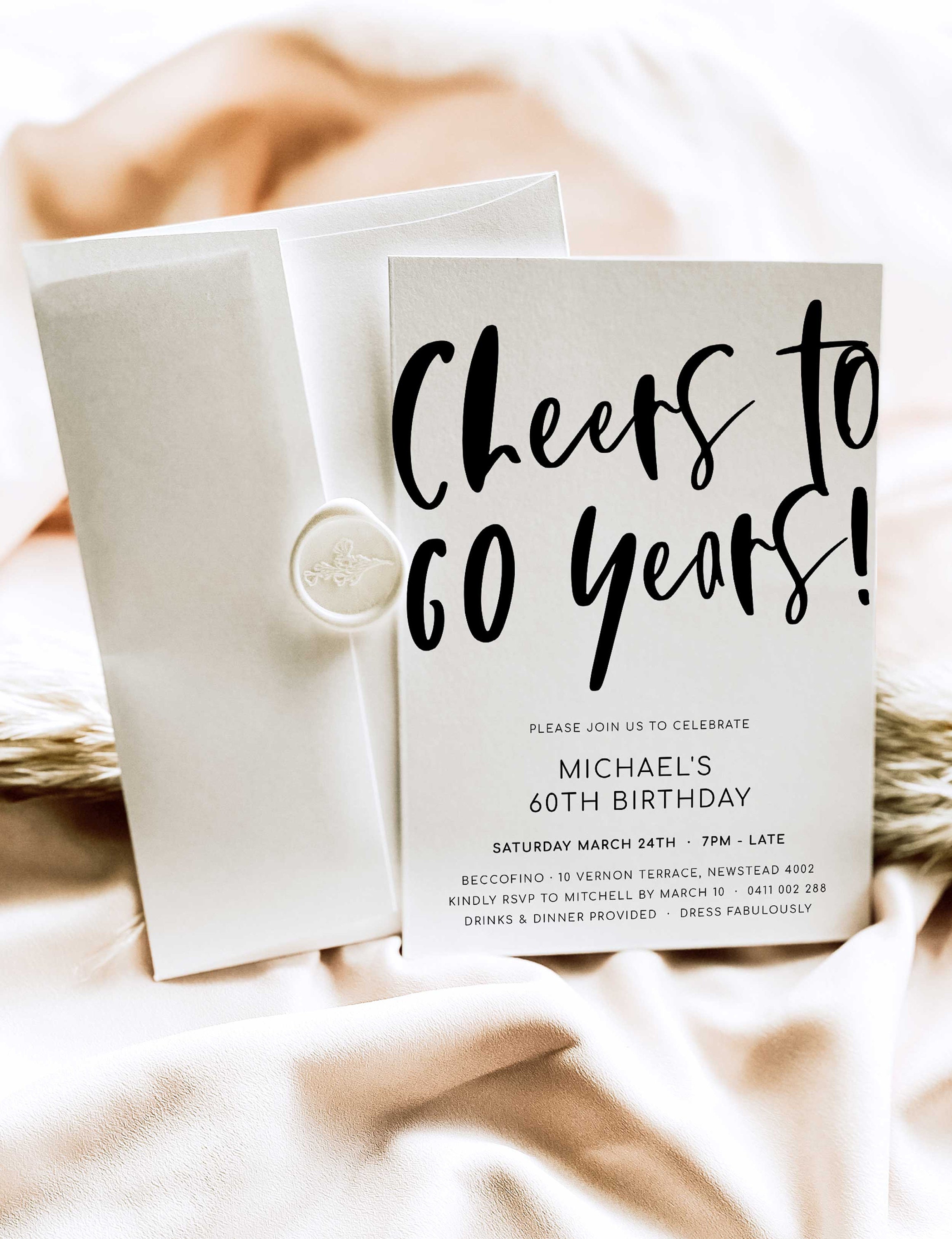 Cheers to 60 Years Invitation Black and White Birthday - Etsy