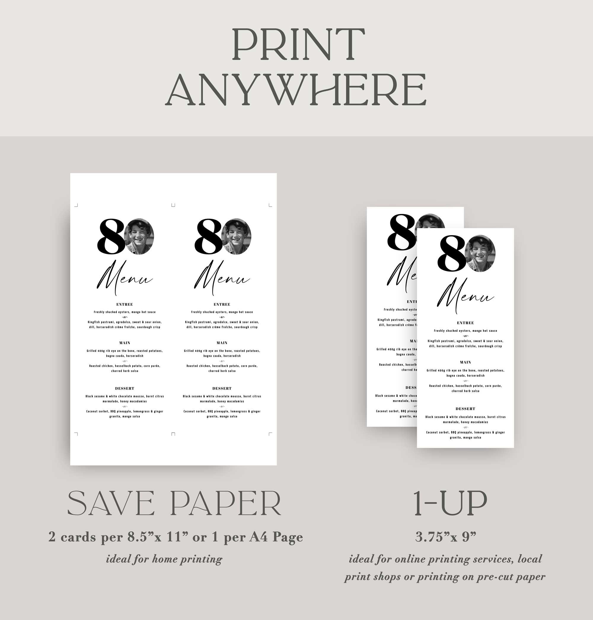 80th Birthday Menu Template, 80th Birthday Dinner Menu, 80th Menu Card ...