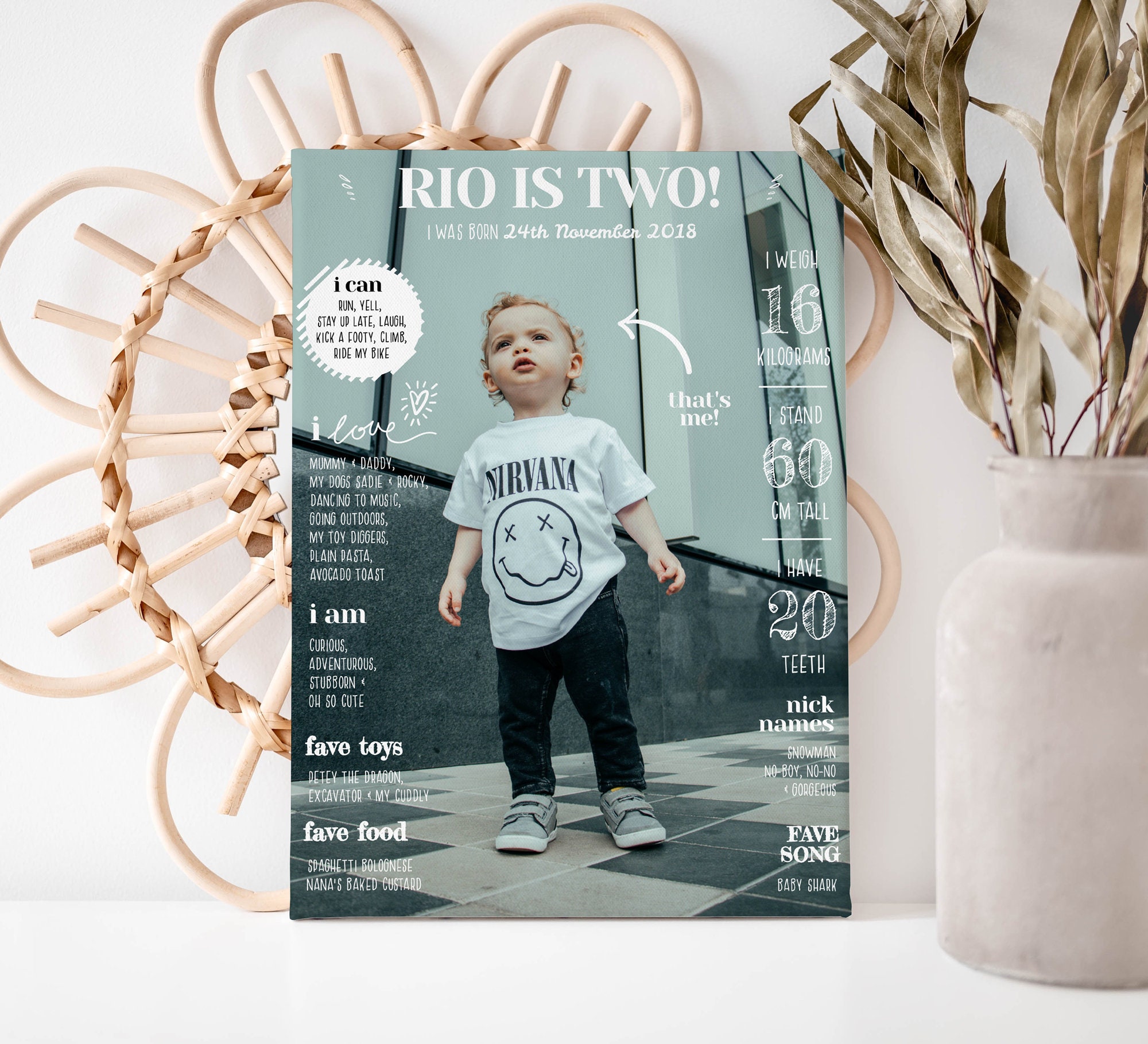 Birthday Photo Board EDITABLE 2nd Birthday Poster Facts | Etsy