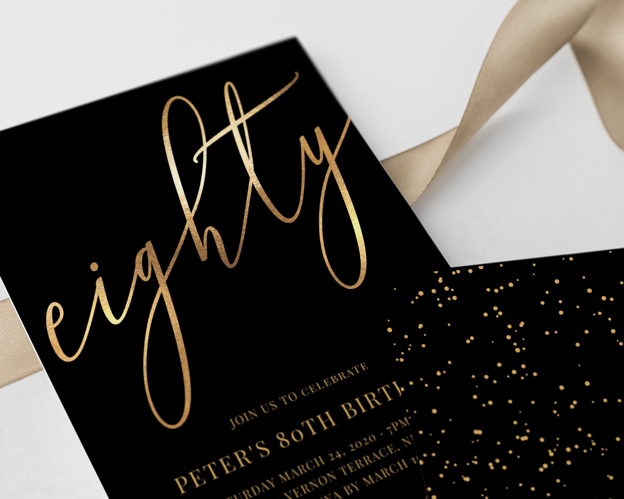 Gold Foil 80th Birthday Invite INSTANT DOWNLOAD Simple 80th | Etsy