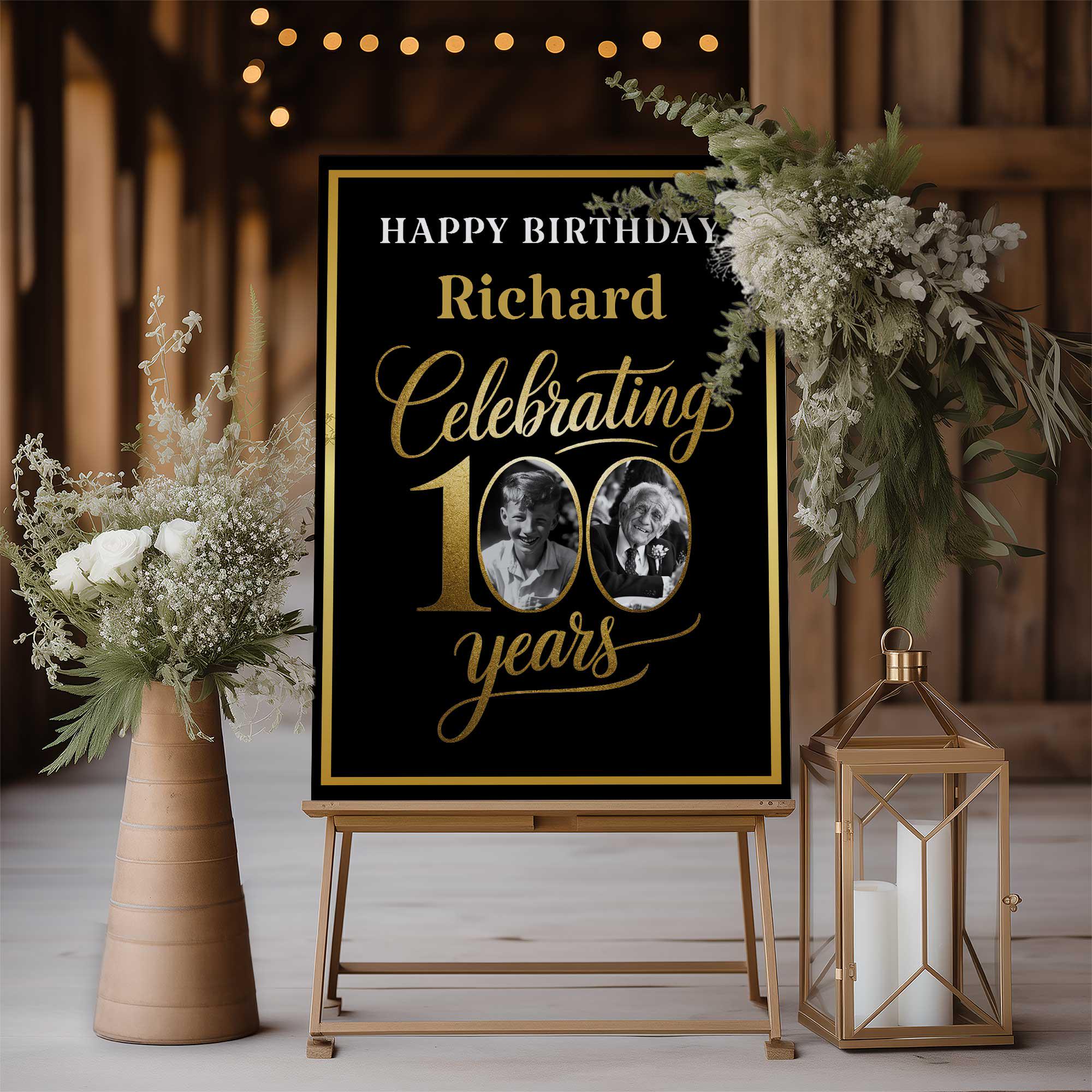 100 Years Loved Sign, 100th Birthday Welcome Sign, Black and Gold 100th ...