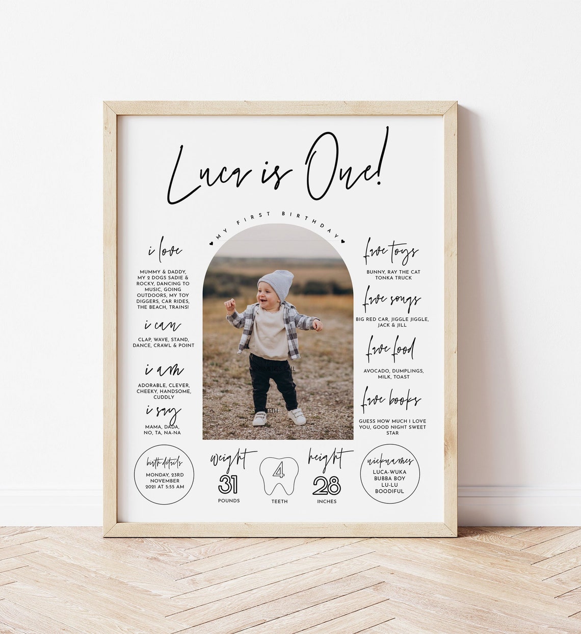 EDITABLE First Birthday Milestone Sign, Modern 1st Birthday Milestone ...