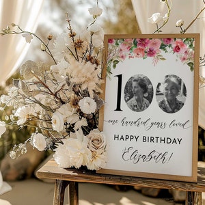 100 Years Loved Sign, 100th Birthday Welcome Sign, Floral 100th Welcome ...