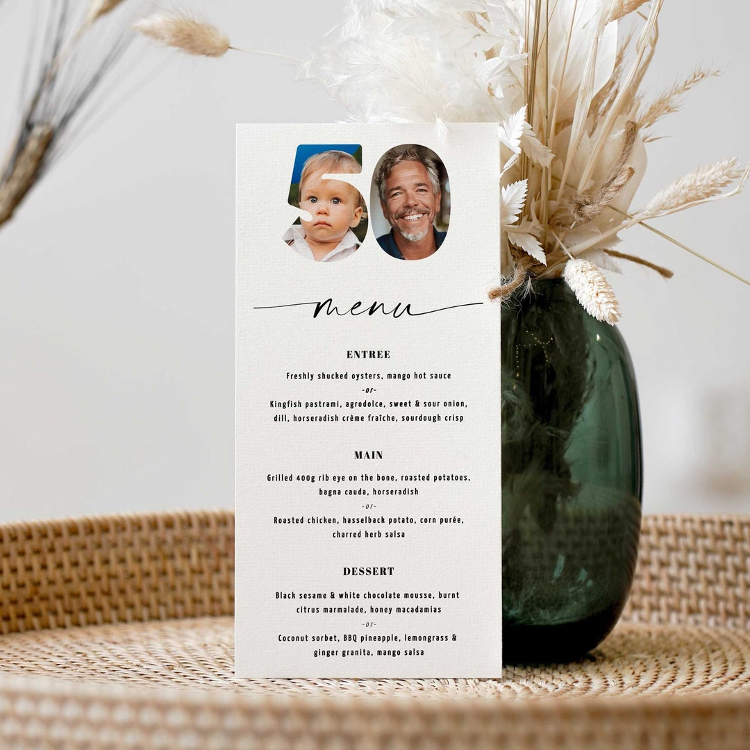 Birthday Menu Template - 50th Birthday Editable Menu, Simple Black ...