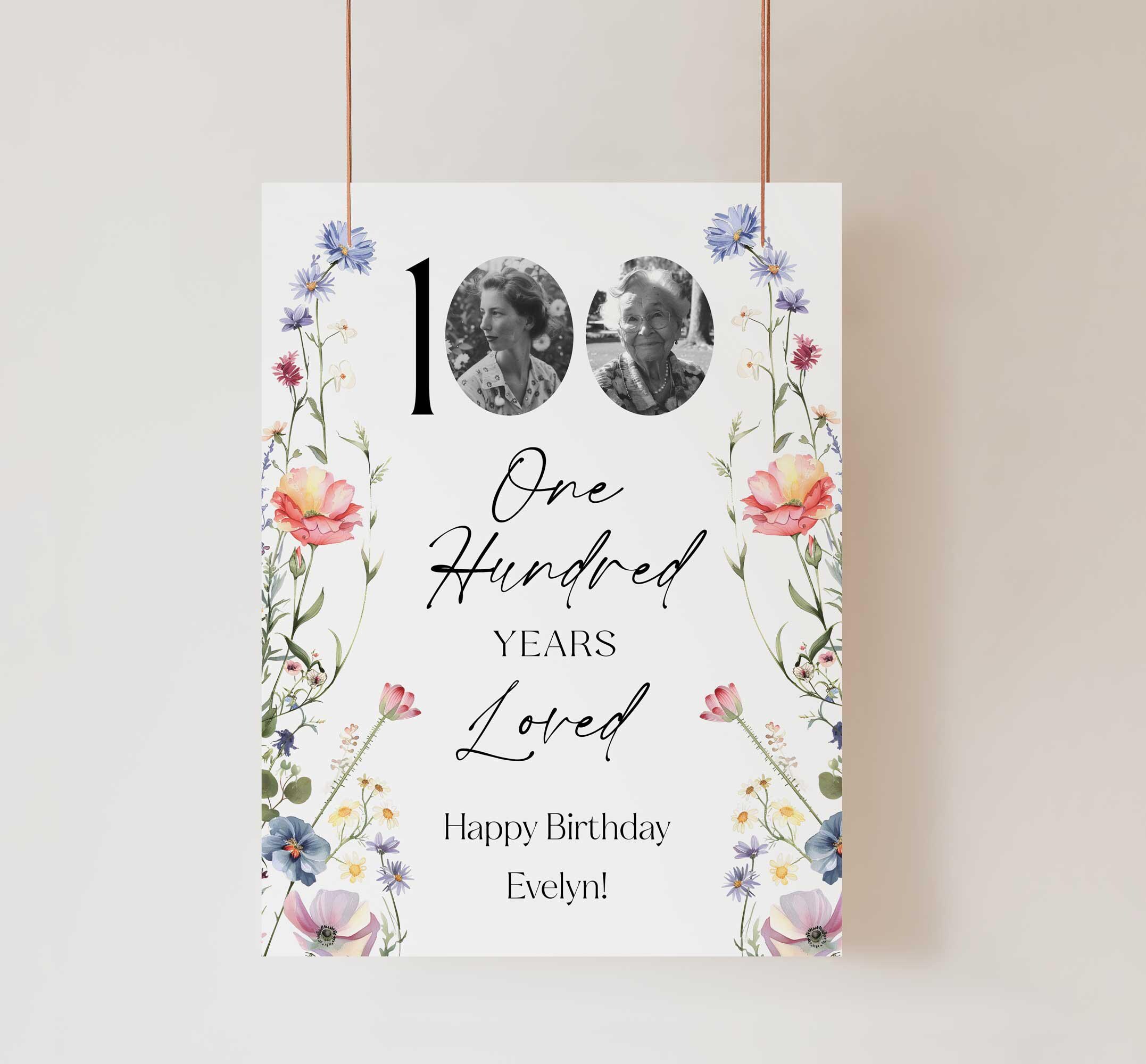 100th Birthday Party Welcome Sign, 100 Years Loved Sign, Centenarian ...
