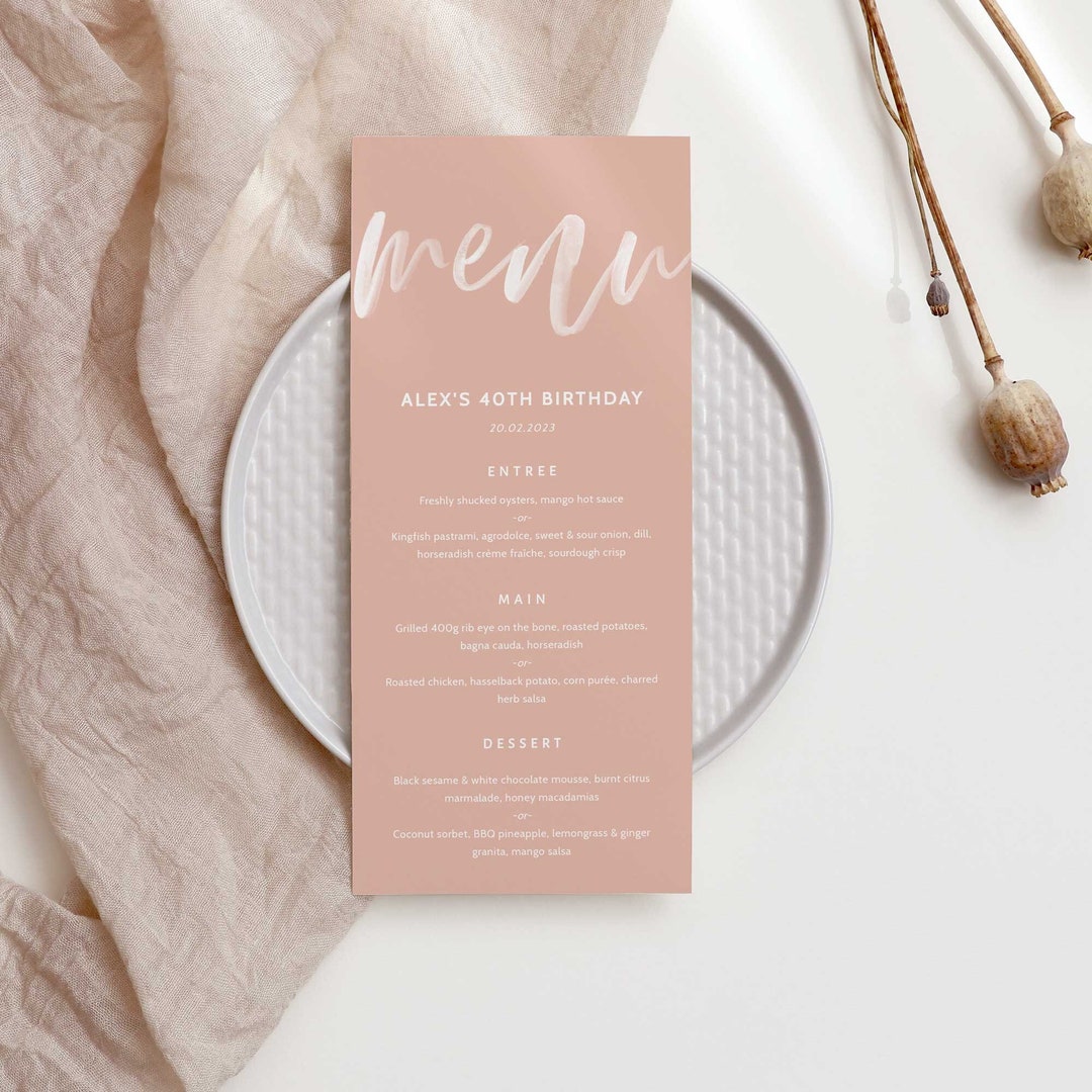 MILA Modern Elegant Birthday Menu INSTANT DOWNLOAD, Simple Pretty Menu ...