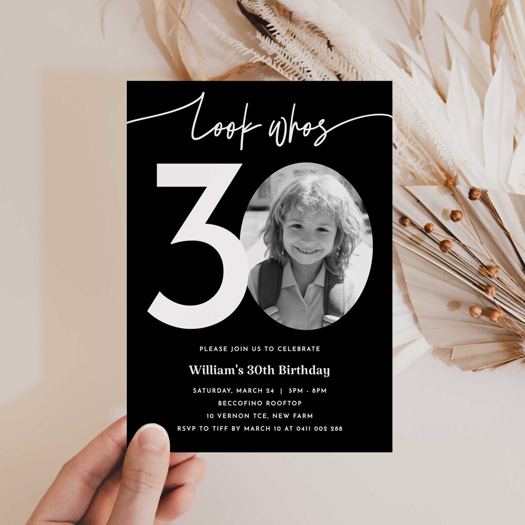 Male 30th Birthday Invitation Template, Look Who's 30, Photo 30th ...
