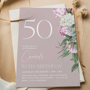 50th Birthday Invitation for Women, Feminine 50th Invitation, 50th ...
