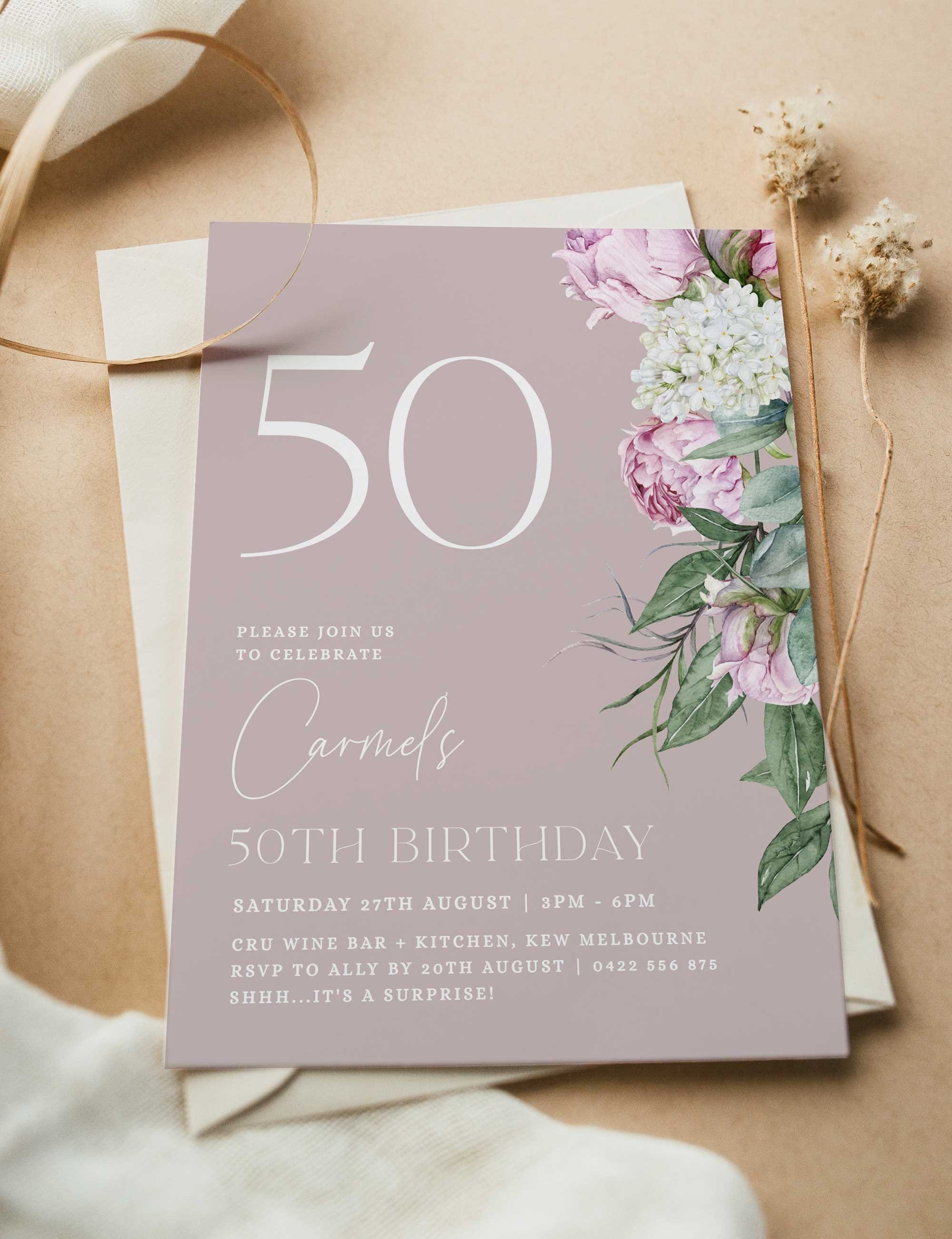 50th Birthday Invitation for Women Feminine 50th Invitation - Etsy