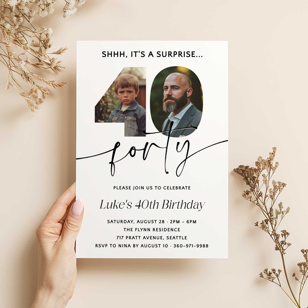 40th Invitation for Men, 40th Birthday Invitation Template, Surprise ...