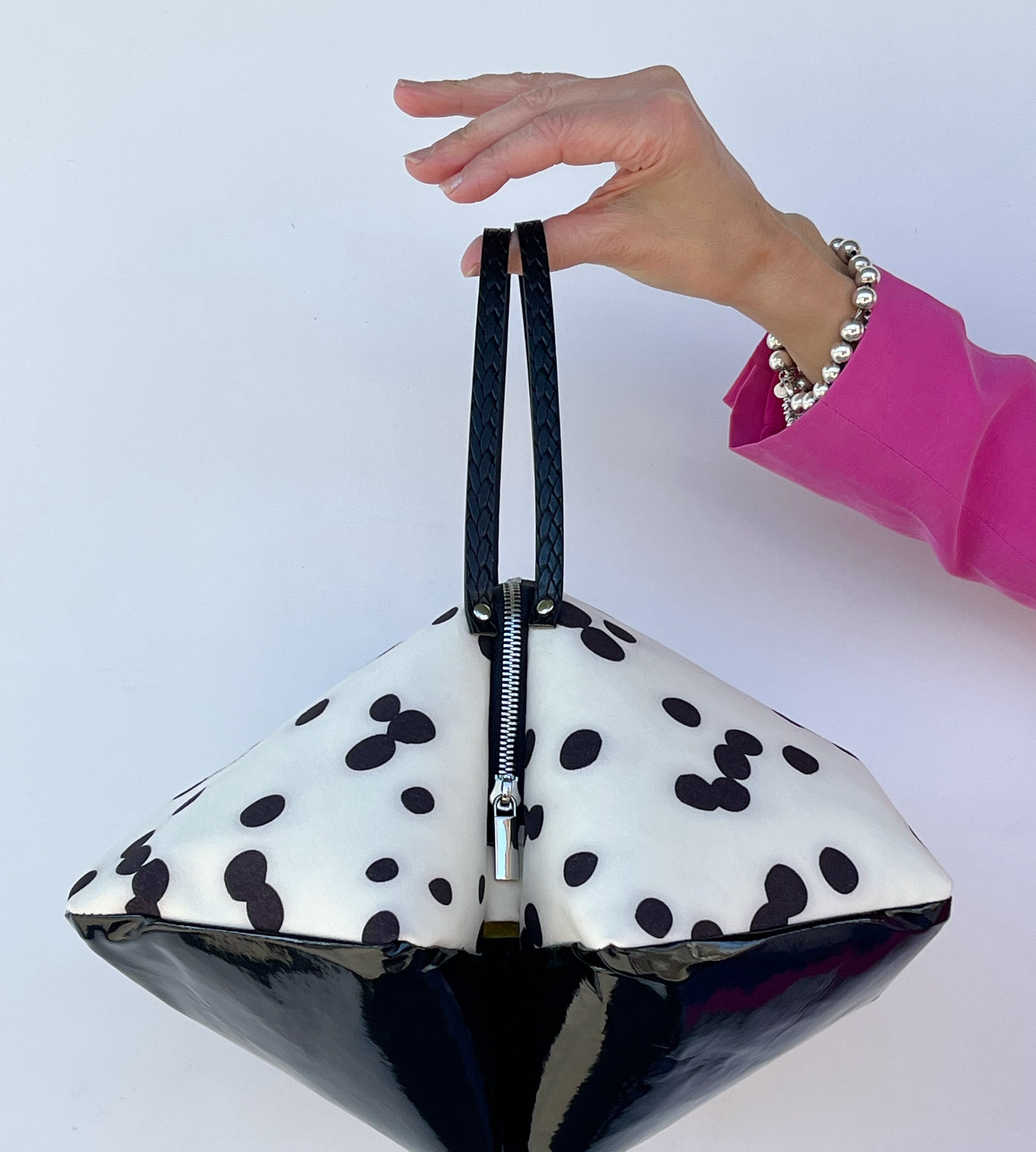 ORIGAMI TOP CASE Bag-dalmatian Top Case/black Vinyl alcantara Bag ...